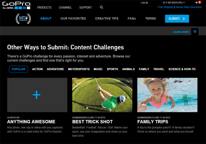GoPro Awards, vous pouvez soumettre vos vidos et tenter de gagner